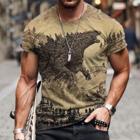 Funbibi | Shirts | Funbibi Mens Vintage Godzilla Japanese Art Pattern ...
